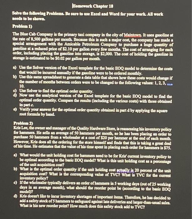 Solved Homework Chapter 18 Solve the following Problems. Be | Chegg.com
