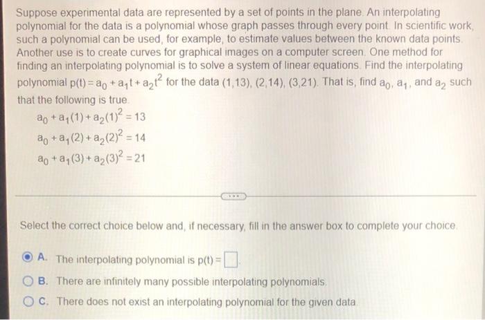 Solved Suppose experimental data are represented by a set of | Chegg.com
