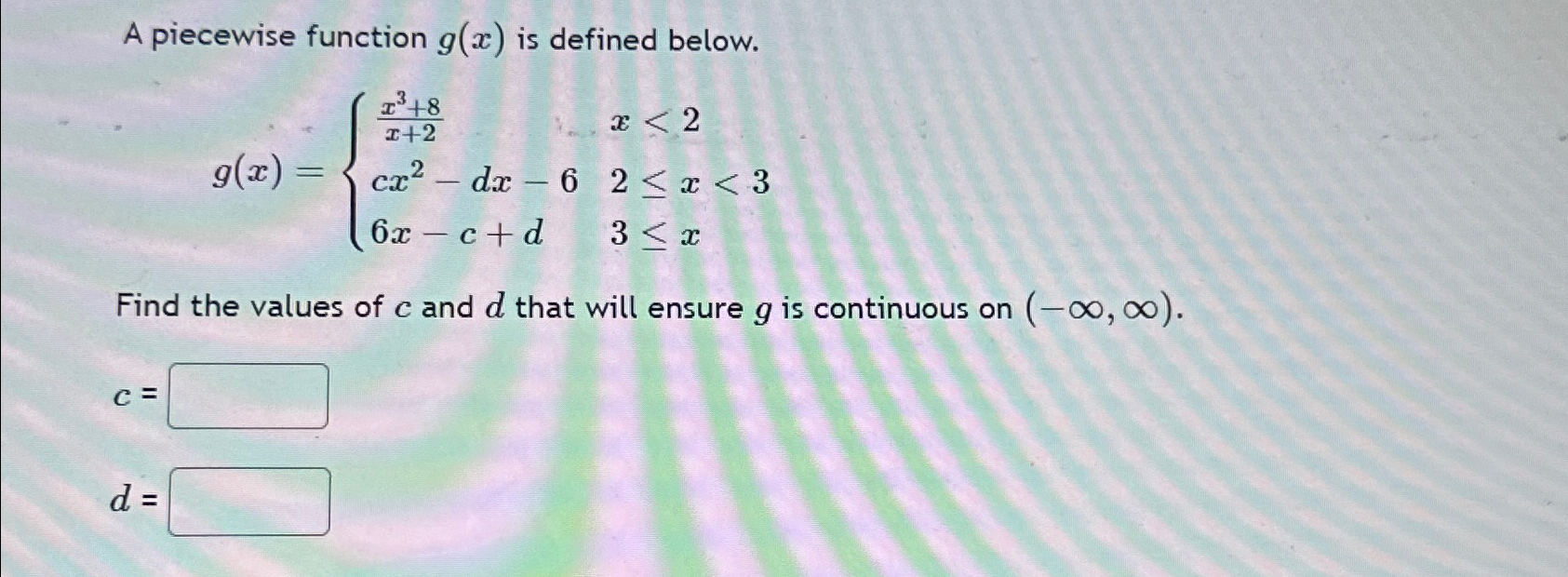 Solved A piecewise function g(x) ﻿is defined | Chegg.com