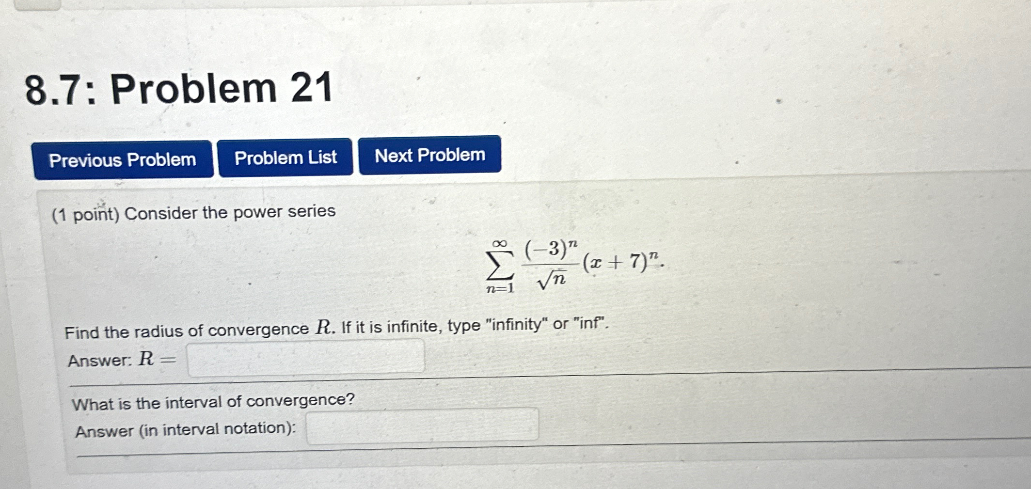 Solved 8.7: Problem 21(1 ﻿point) ﻿Consider the power | Chegg.com
