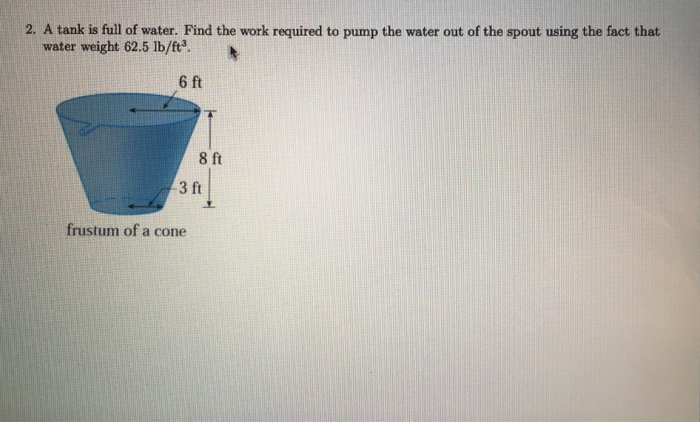 Solved 2. A tank is full of water. Find the work required to | Chegg.com