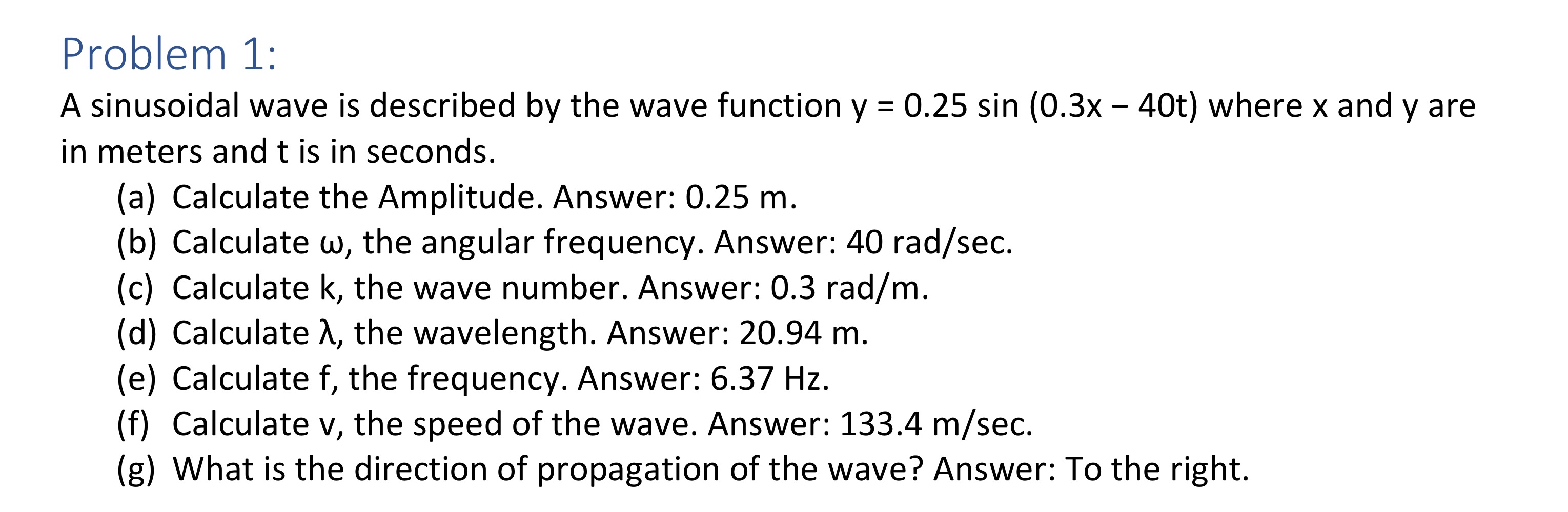 Solved Problem 1:A sinusoidal wave is described by the wave | Chegg.com
