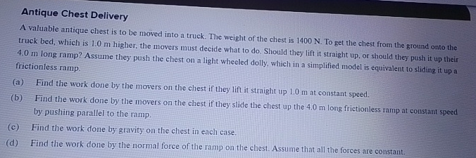 Solved Antique Chest DeliveryA valuable antique chest is to | Chegg.com