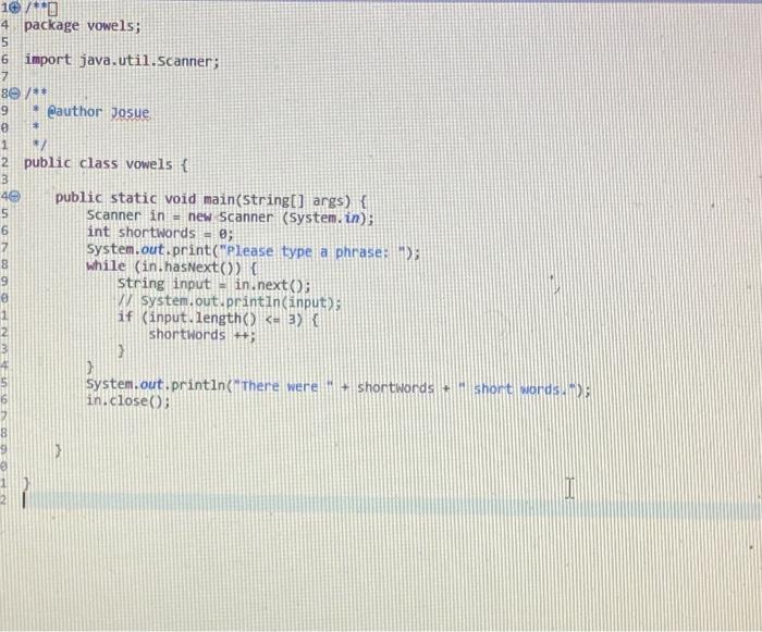 Solved 107**0 4 package vowels; 5 6 import | Chegg.com