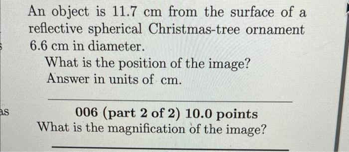Solved An object is 11.7 cm from the surface of a reflective | Chegg.com