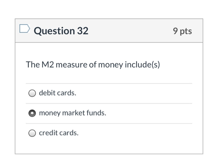 Solved Question 32 9 pts The M2 measure of money include(s) | Chegg.com