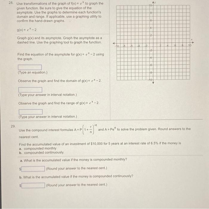 Solved 28. Use transformations of the graph of f(x)= e* to | Chegg.com