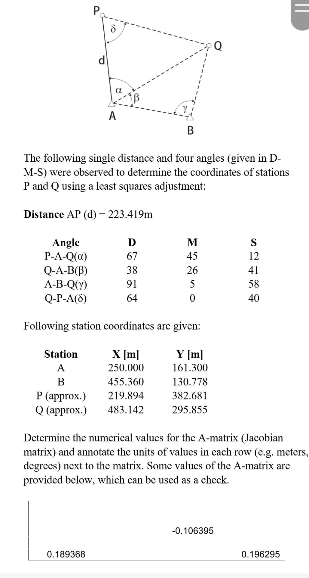 The following single distance and four angles (given | Chegg.com