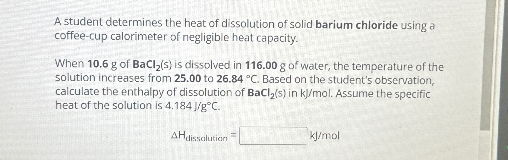 Solved A student determines the heat of dissolution of solid | Chegg.com