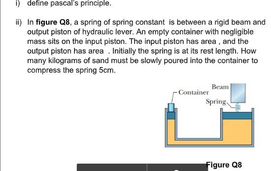 i) define pascal's principle. ii) In figure Q8, a | Chegg.com