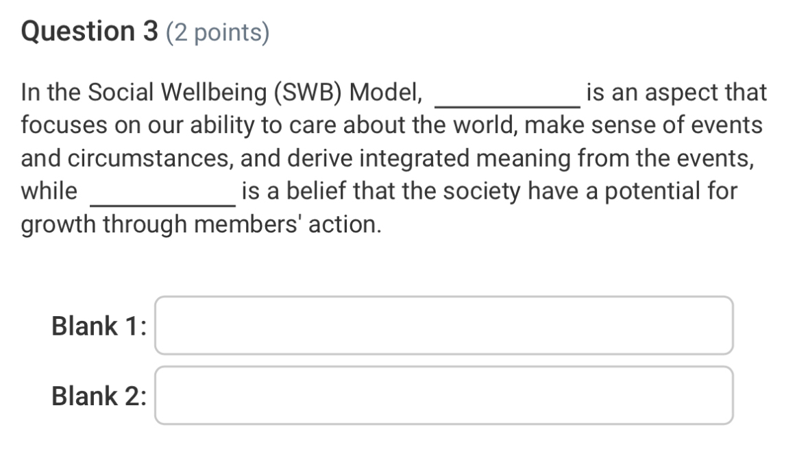 Solved Question 3 (2 ﻿points)In the Social Wellbeing (SWB) | Chegg.com