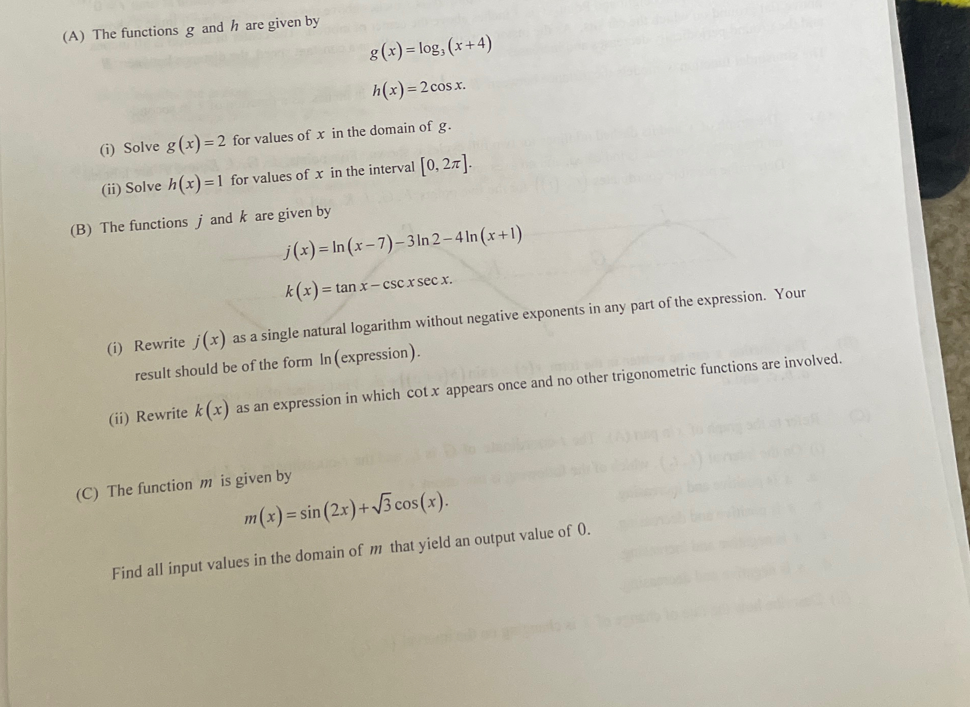Solved (A) ﻿The functions g ﻿and h ﻿are given | Chegg.com