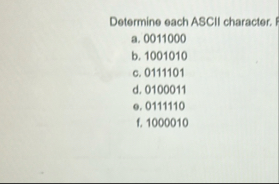 Solved Determine each ASCII | Chegg.com