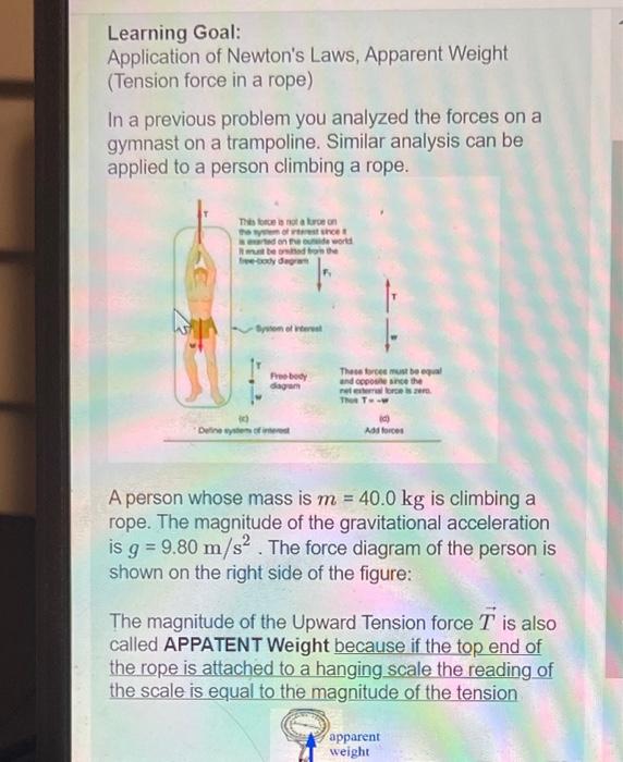Solved Learning Goal: Application of Newton's Laws, Apparent | Chegg.com