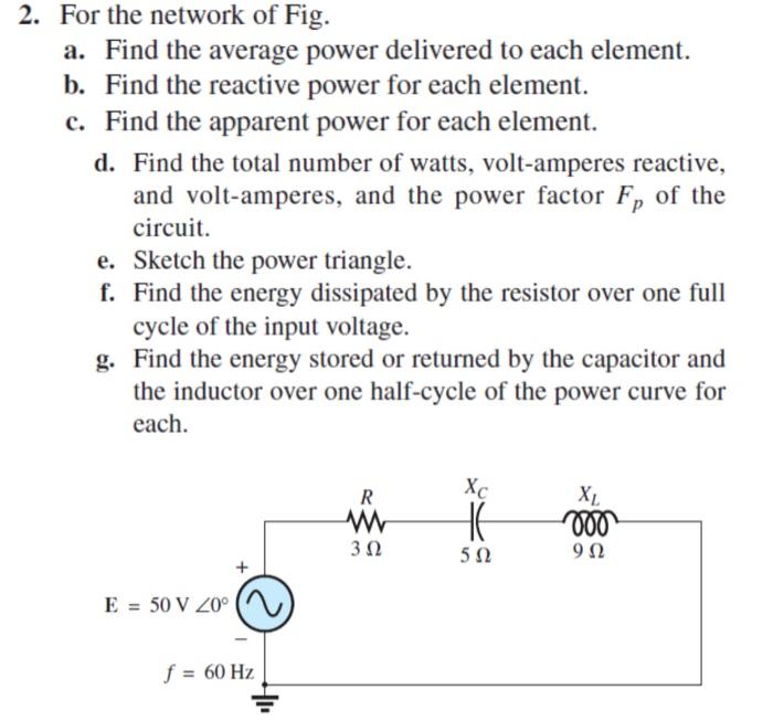 For the network of Fig. a. Find the average power | Chegg.com