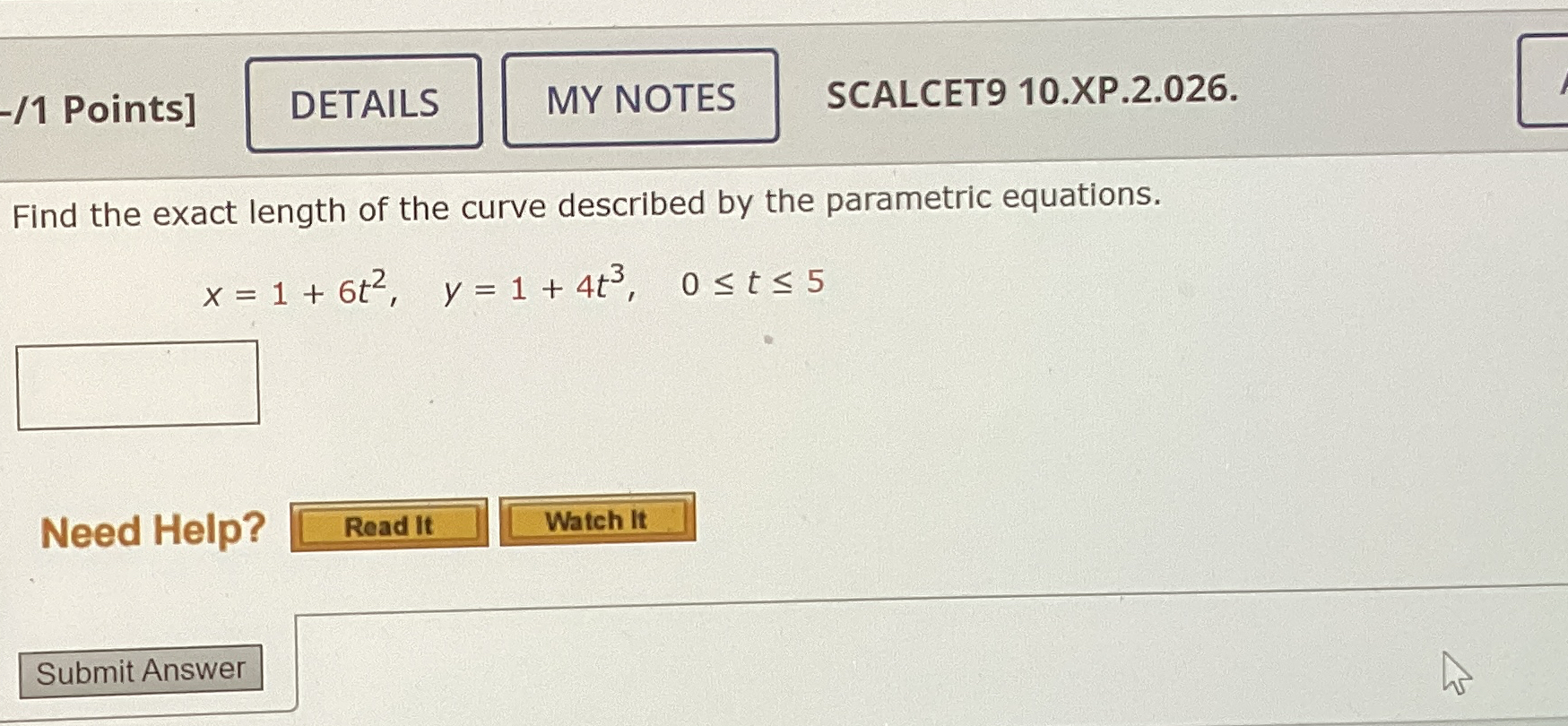 Solved -/1 ﻿Points]SCALCET9 10.XP.2.026.Find the exact | Chegg.com