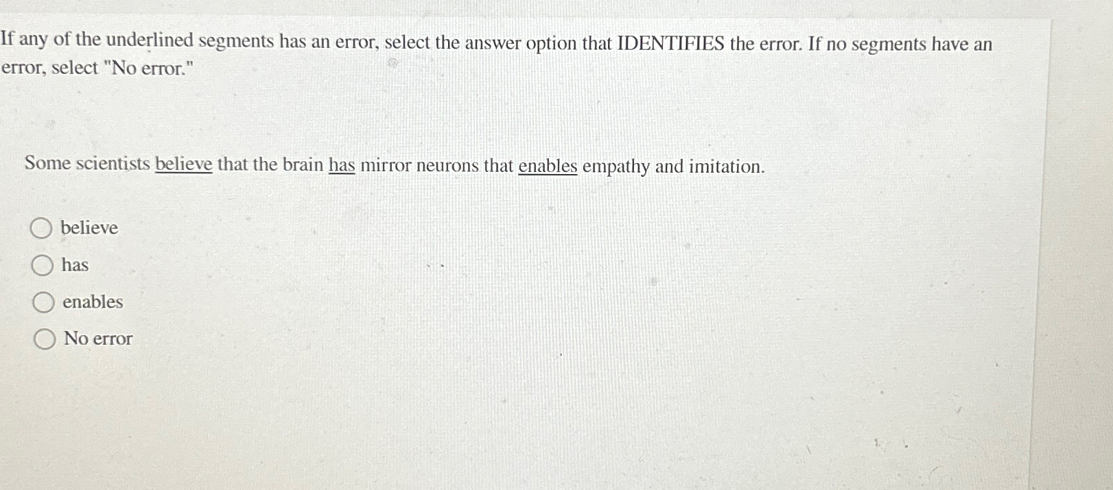 Solved If any of the underlined segments has an error, | Chegg.com