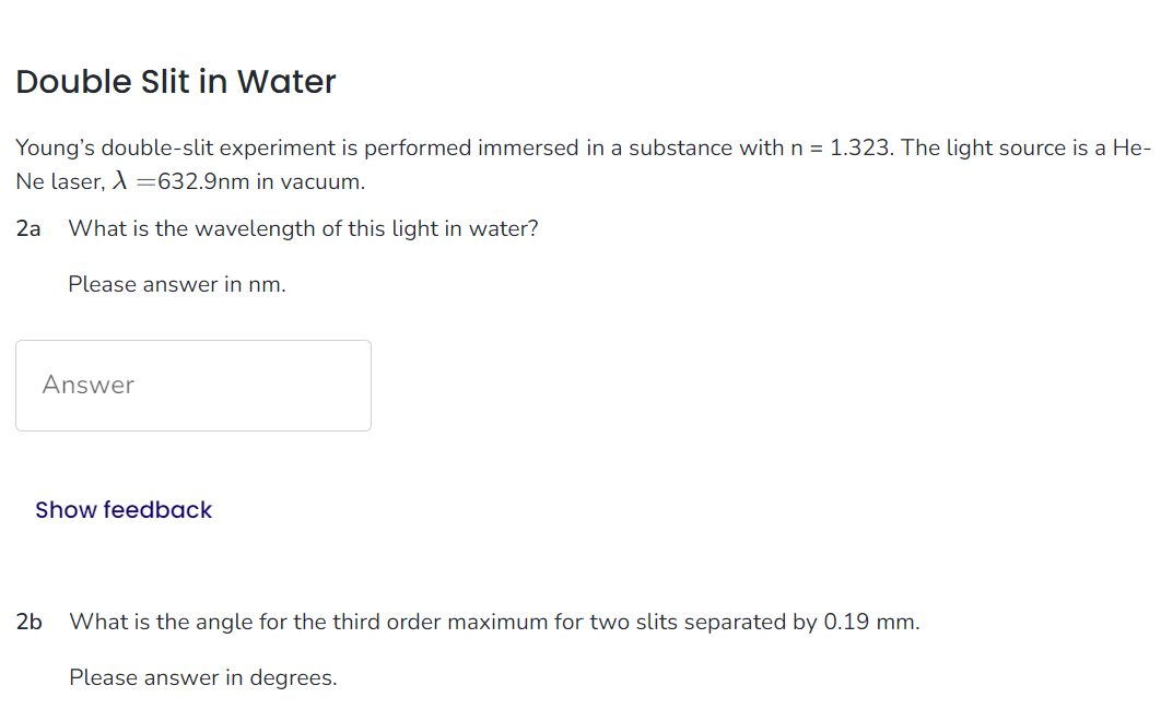 Solved Double Slit in WaterYoung's double-slit experiment is | Chegg.com