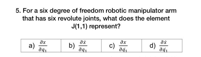 5. For a six degree of freedom robotic manipulator | Chegg.com