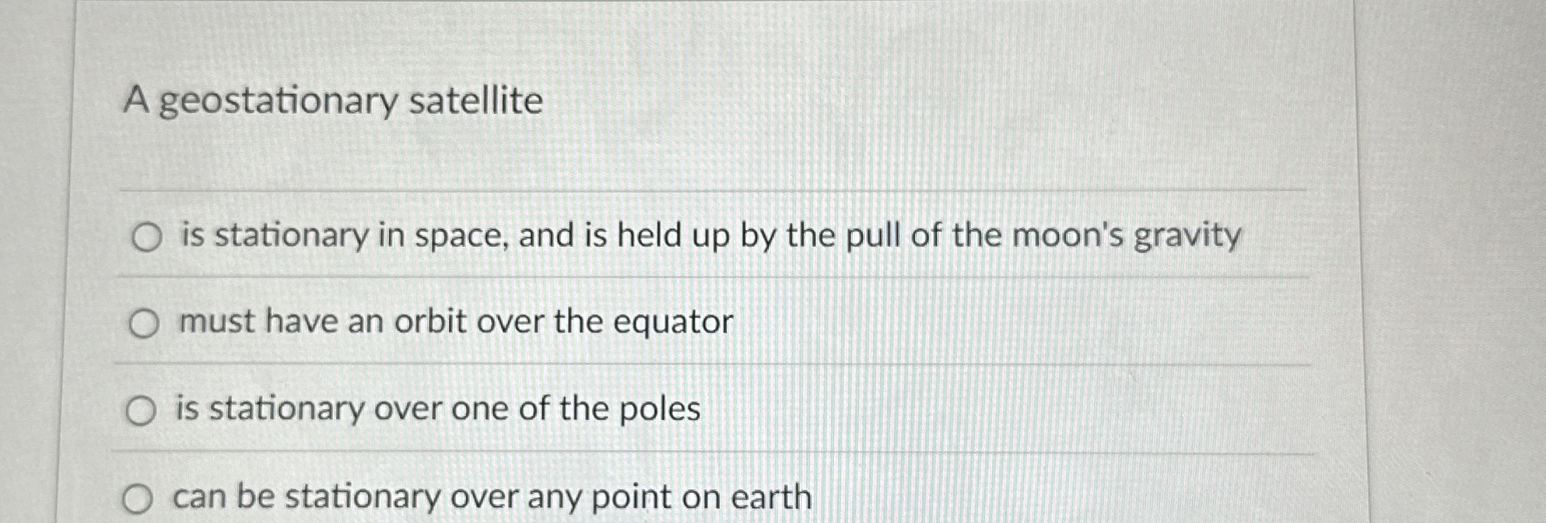 Solved A geostationary satelliteis stationary in space, and | Chegg.com