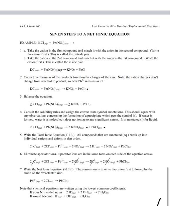 Solved FLC Chem 305 Lab Exercise #7 - Double Displacement | Chegg.com