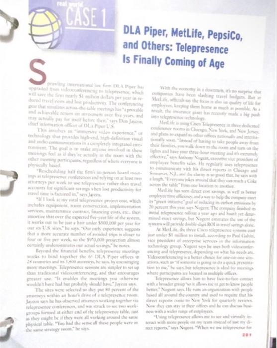DLA Piper, MetLife, PepsiCo, and Others: Telepresence | Chegg.com