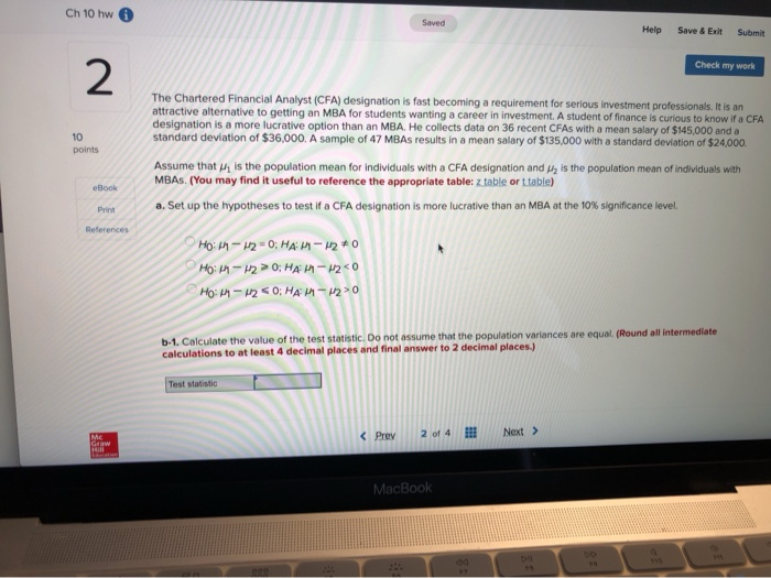 Solved Ch 10 hw Saved Help Save & Exit Submit Check my work | Chegg.com