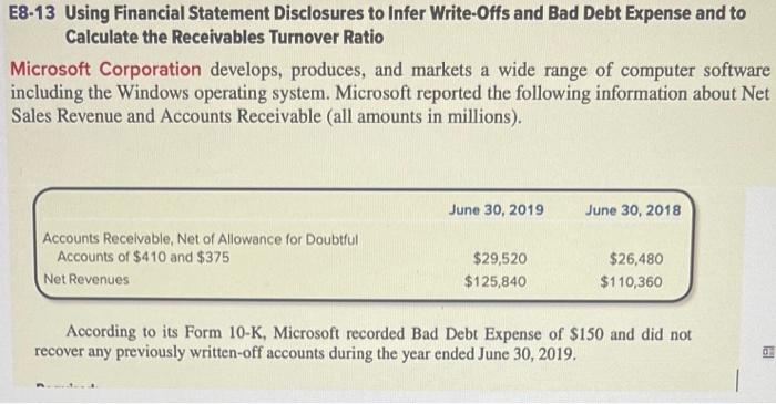 Solved E8-13 Using Financial Statement Disclosures to Infer | Chegg.com