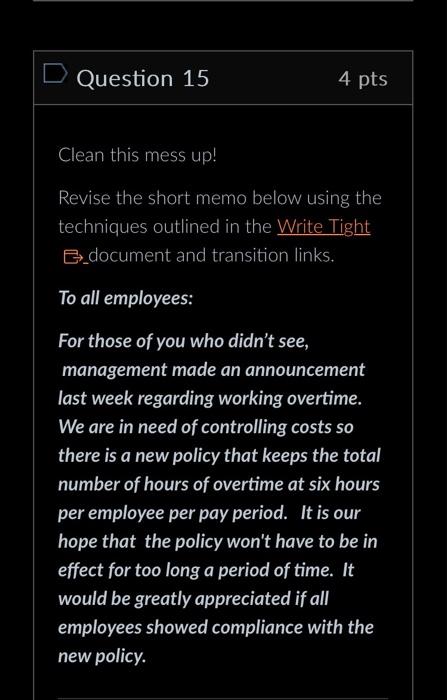 Clean this mess up! Revise the short memo below using | Chegg.com