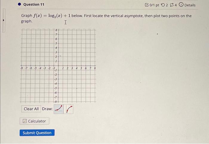 Solved Graph f(x)=log3(x)+1 below. First locate the vertical | Chegg.com