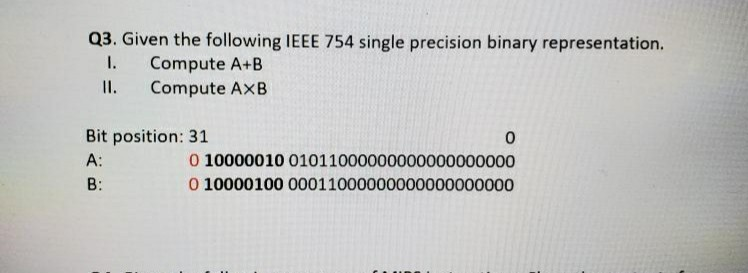 Solved Q3. Given the following IEEE 754 single precision | Chegg.com