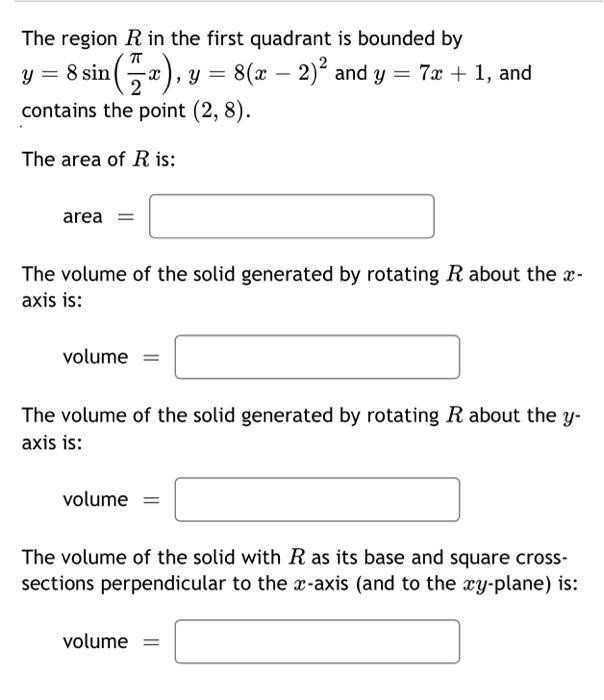 Solved y=8sin(2πx),y=8(x−2)2 and y=7x+1, and contains the | Chegg.com