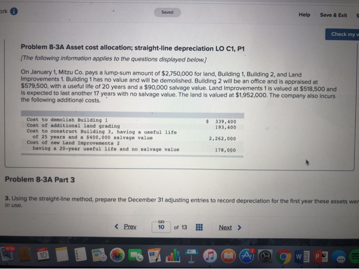 Solved ork Help Save & Exit Check my Problem 8-3A Asset cost | Chegg.com