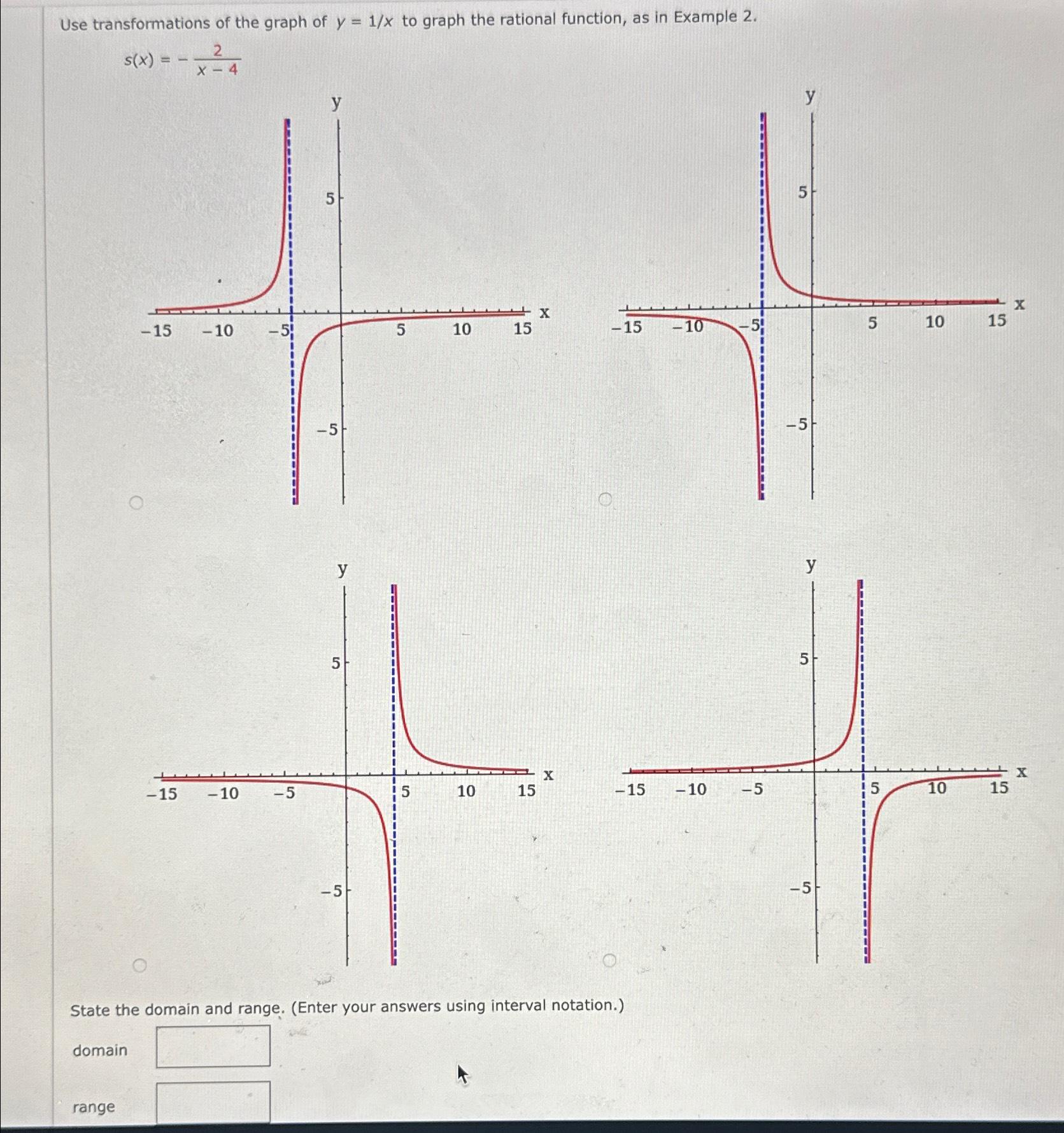 Solved Use transformations of the graph of y=1x ﻿to graph | Chegg.com