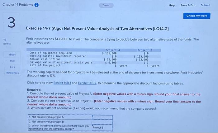 Solved Exercise 14-7 (Algo) Net Present Value Analysis of | Chegg.com
