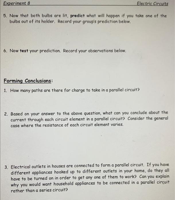Solved Electric Circuits Experiment 8 Part B - Parallel | Chegg.com