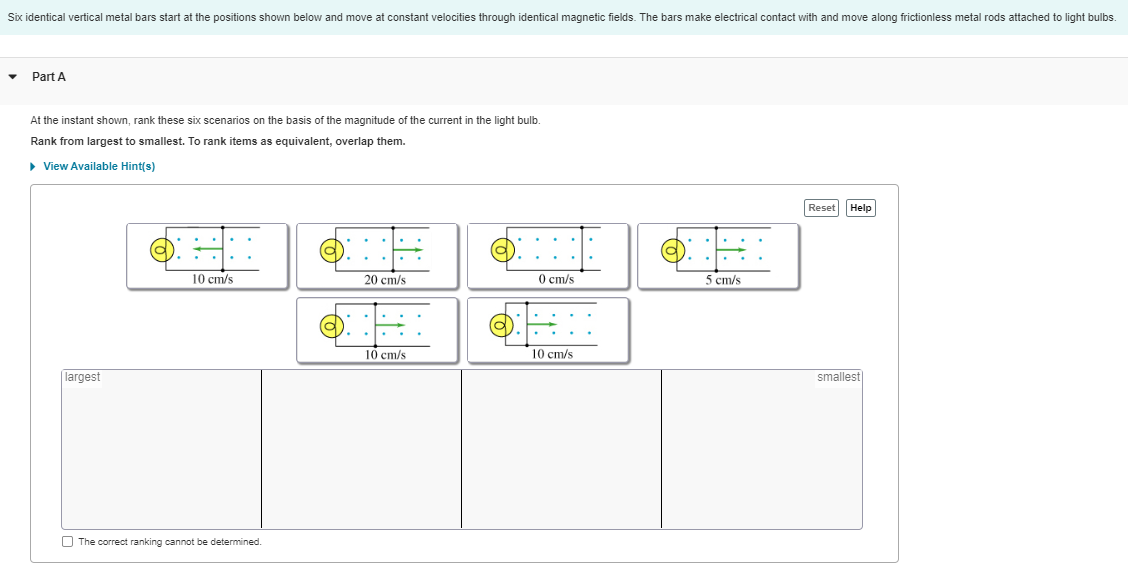 Solved Part AAt the instant shown, rank these six scenarios | Chegg.com
