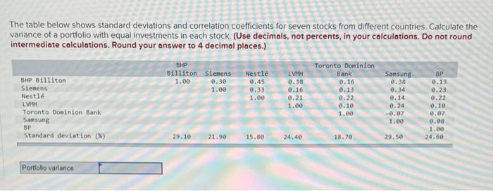 The table below shows standard deviations and | Chegg.com