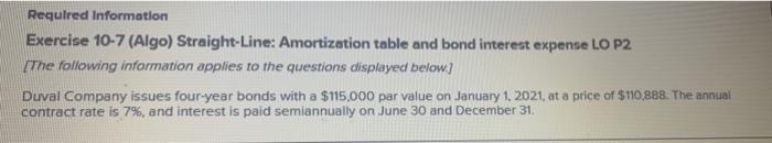 Solved Required Information Exercise 10-7 (Algo) | Chegg.com