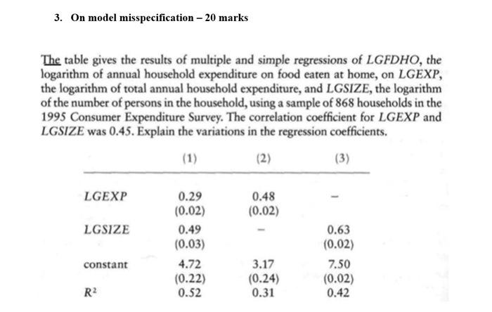 Solved 3. On model misspecification - 20 marks The table | Chegg.com