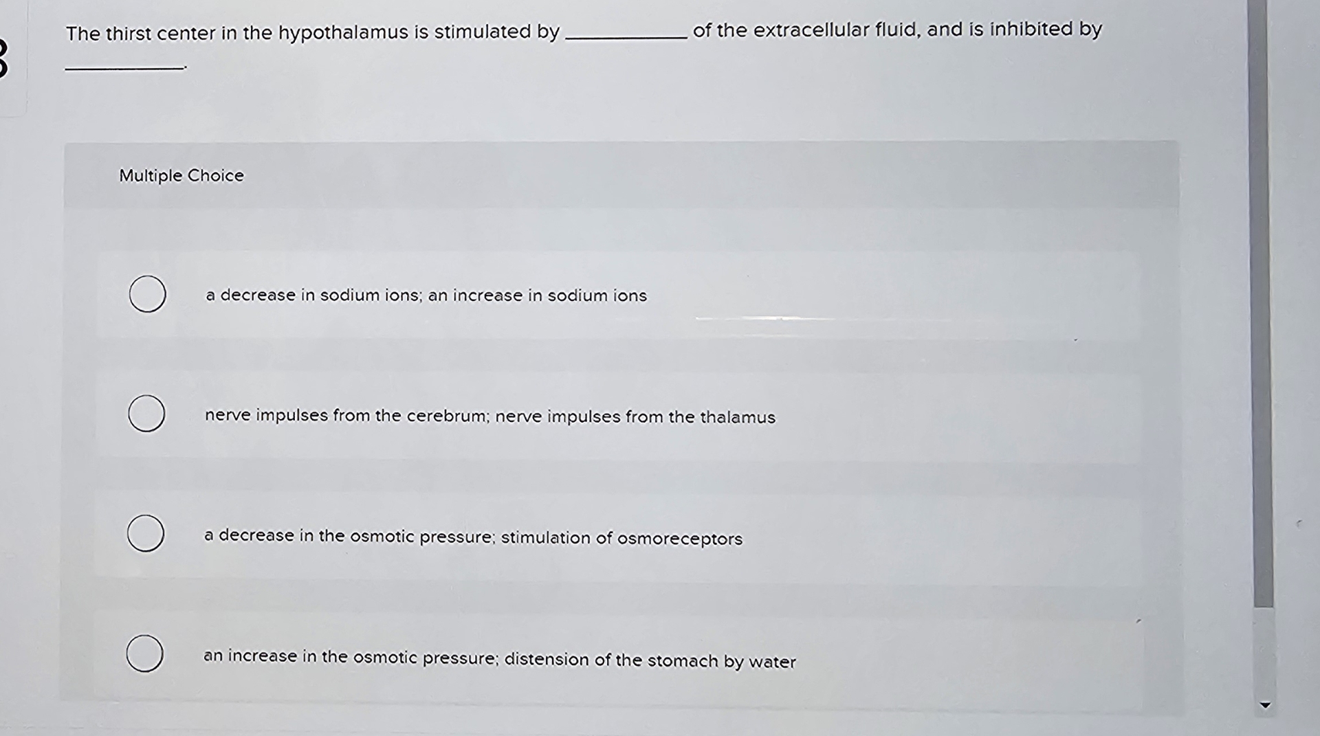 Solved The thirst center in the hypothalamus is stimulated | Chegg.com