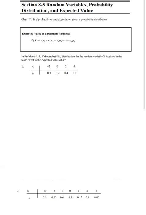 Solved Section 8-5 Random Variables, Probability | Chegg.com