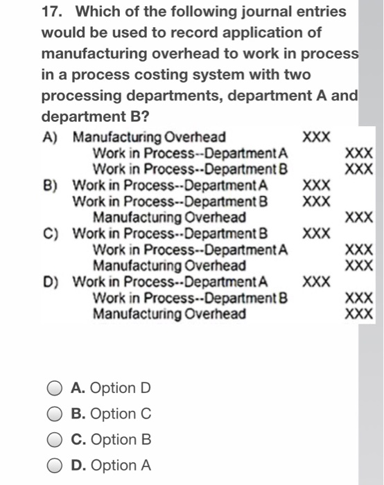 Solved 17. Which of the following journal entries would be | Chegg.com