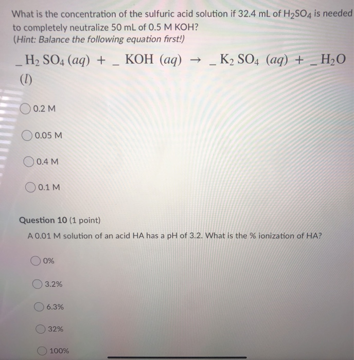 Solved What is the concentration of the sulfuric acid | Chegg.com