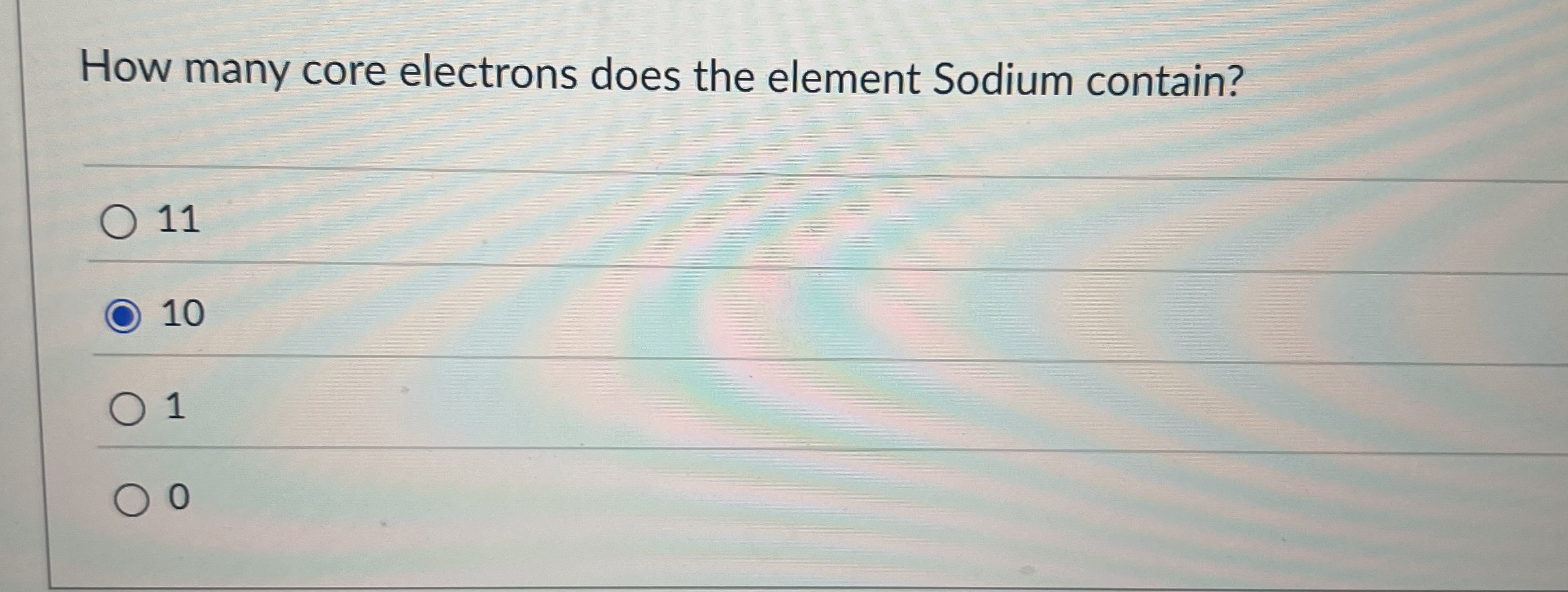 Solved How many core electrons does the element Sodium | Chegg.com