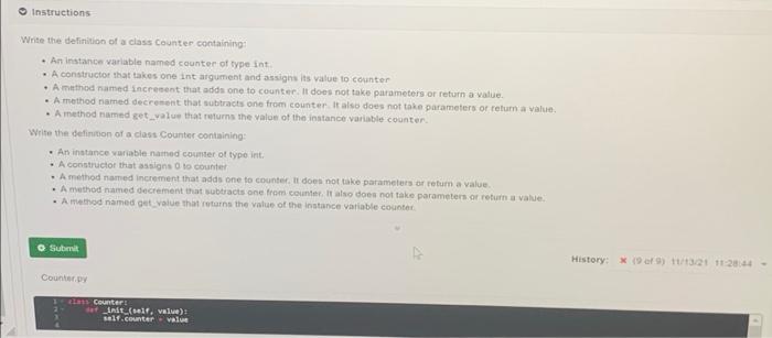 Solved Instructions Write the definition of a class Counter | Chegg.com
