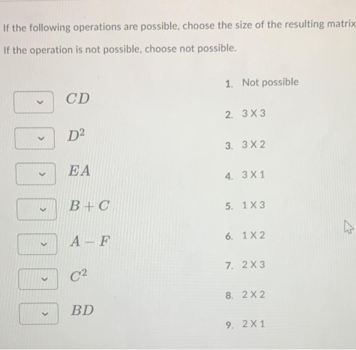 Solved The sizes of 6 different matrices are given in the | Chegg.com