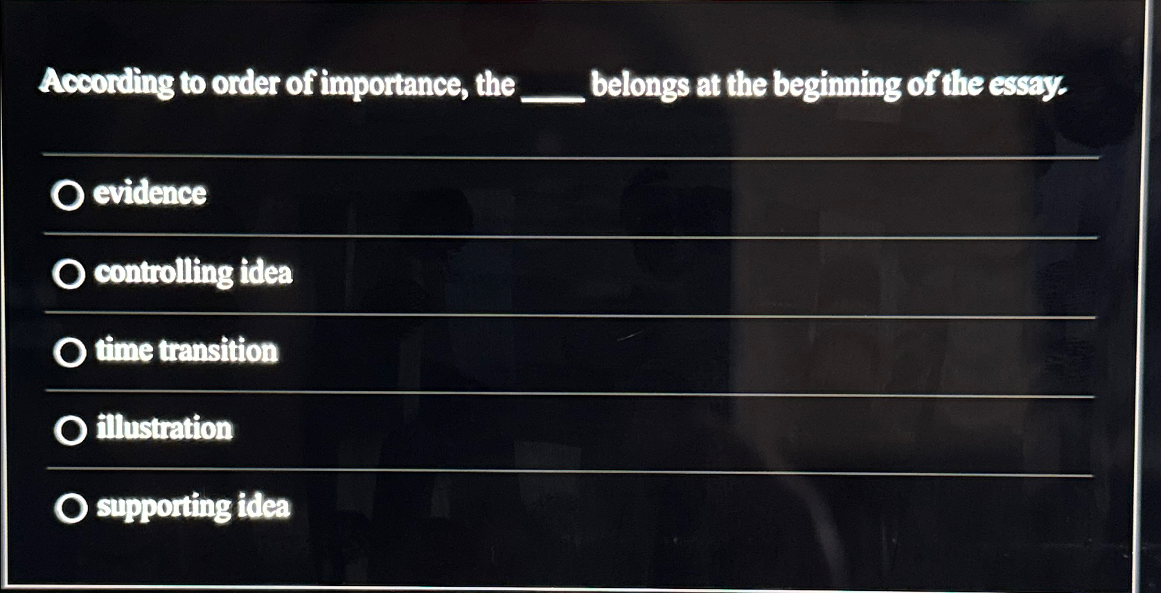 Solved According to order of importance, the belongs at the | Chegg.com