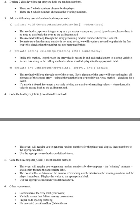 Solved 2. Declare 2 class level integer arrays to hold the | Chegg.com
