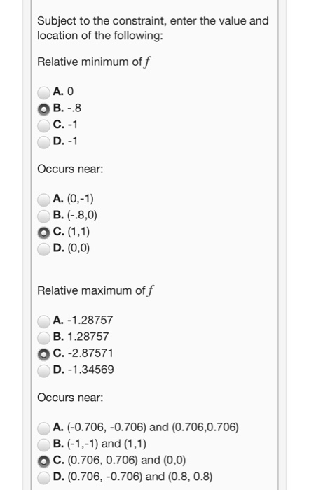 Solved Subject to the constraint, enter the value and | Chegg.com